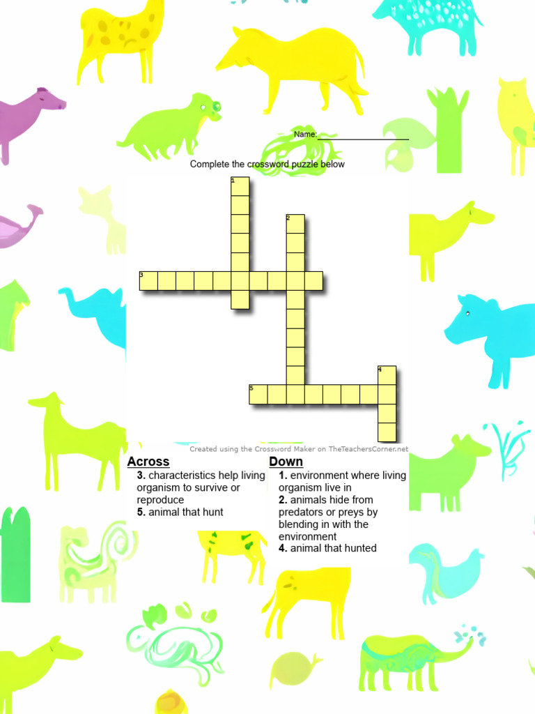 Crossword Puzzle on Animal Adaptations | PDF