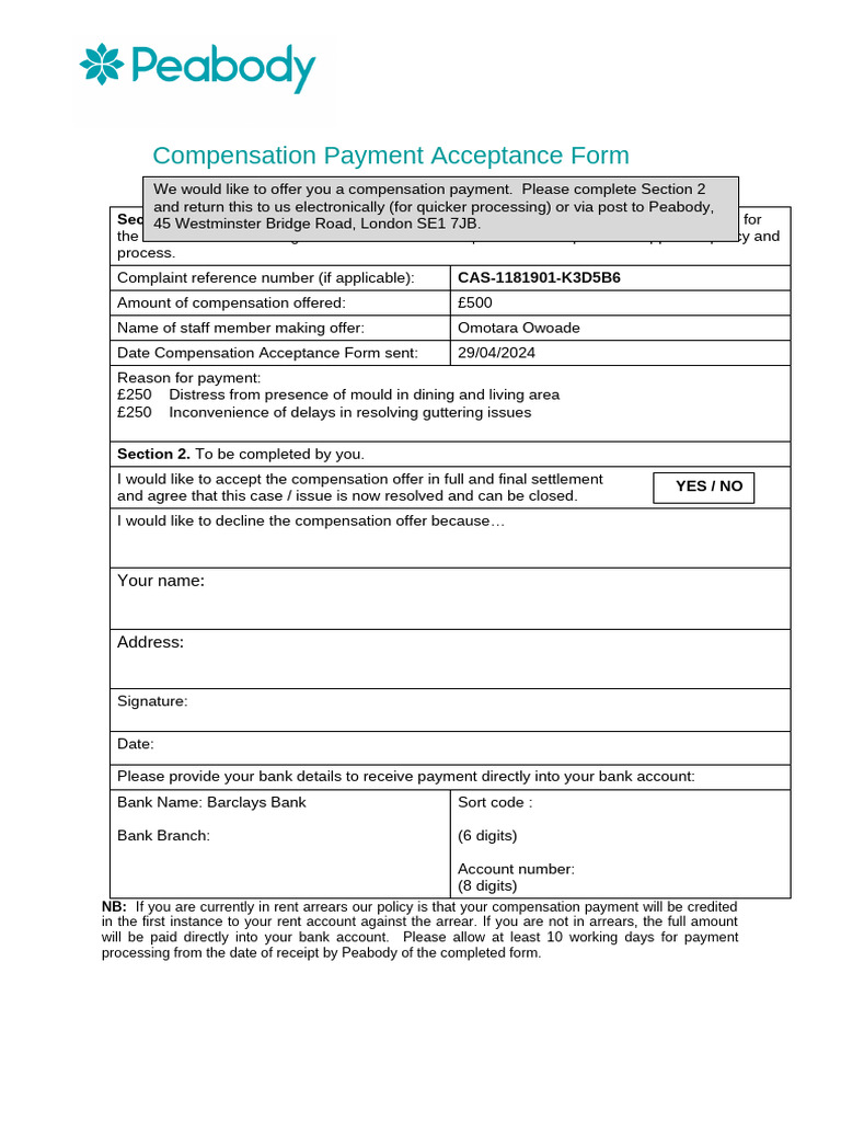 Compensation Acceptance Form - nageIBA EL-DeFRAWY | PDF