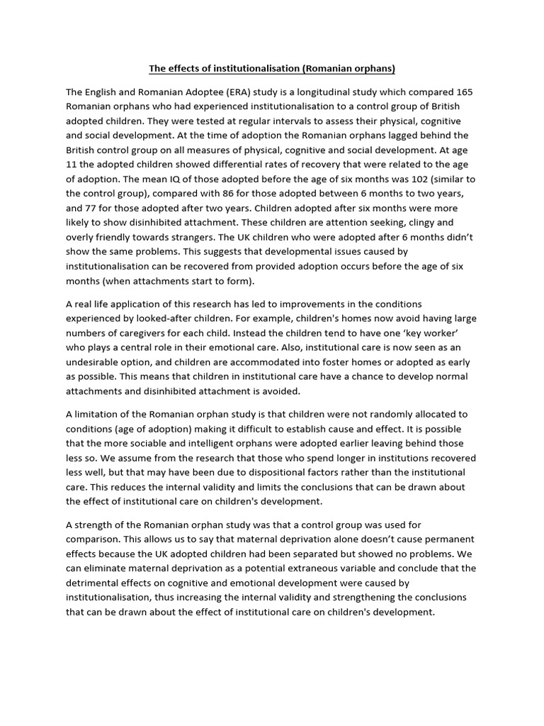 Romanian Orphan Studies-Institutionalisation | PDF | Attachment Theory ...