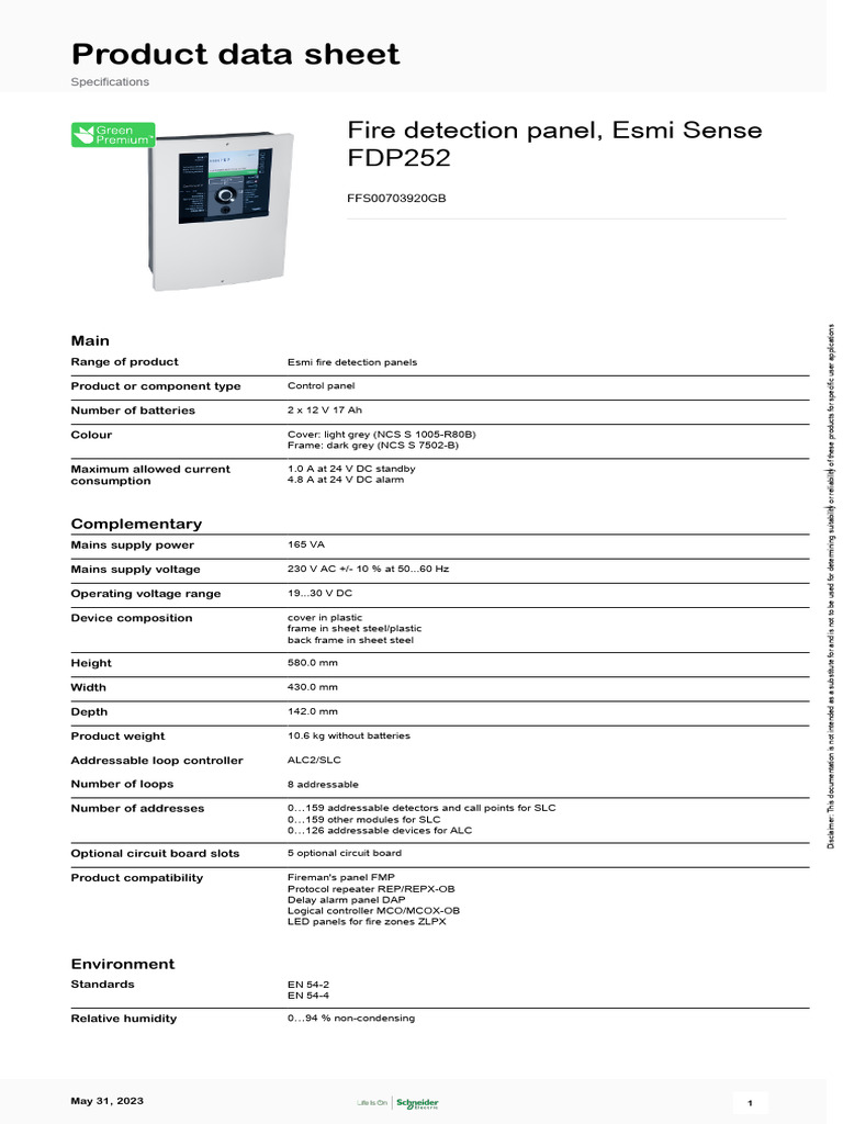 Esmi Sense Fire Detection Panel FDP252 | PDF | Electric Power | Electronics