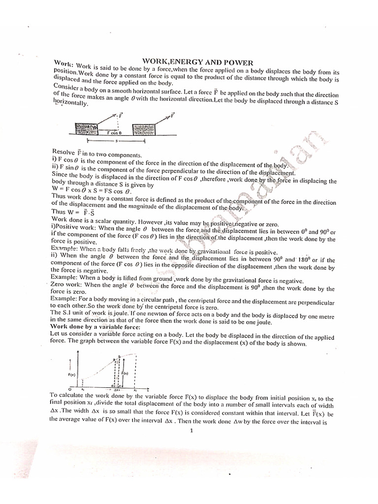 Work Energy and Power Notes. | PDF
