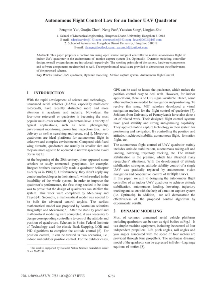 Autonomous Flight Control Law For An Indoor UAV Quadrotor | PDF | Quadcopter | Unmanned Aerial ...