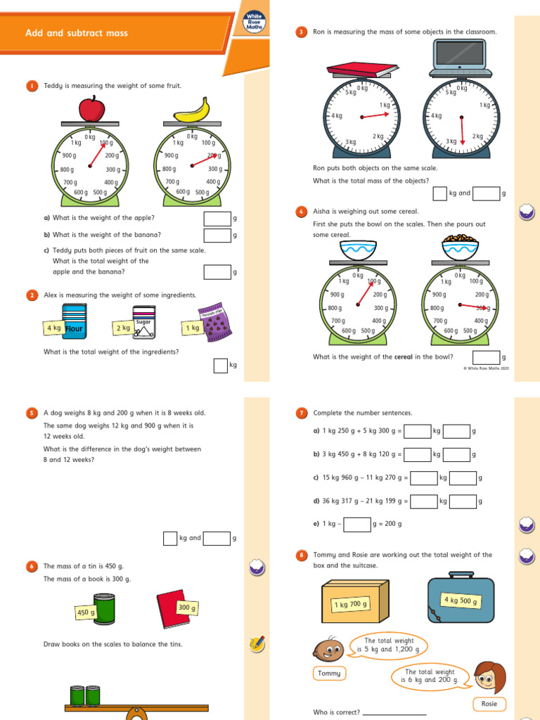 Lesson 3 Add and Subtract Mass | PDF | Weight | Weighing Scale