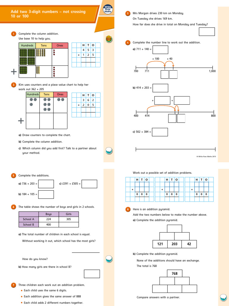 Lesson 4 Add Two 3 Digit Numbers Not Crossing 10 or 100 2019 | PDF ...