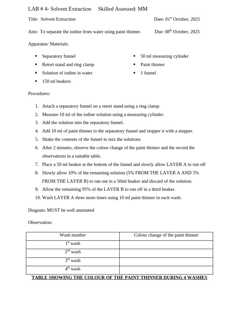 Lab 4 - Solvent Extraction | PDF | Paint