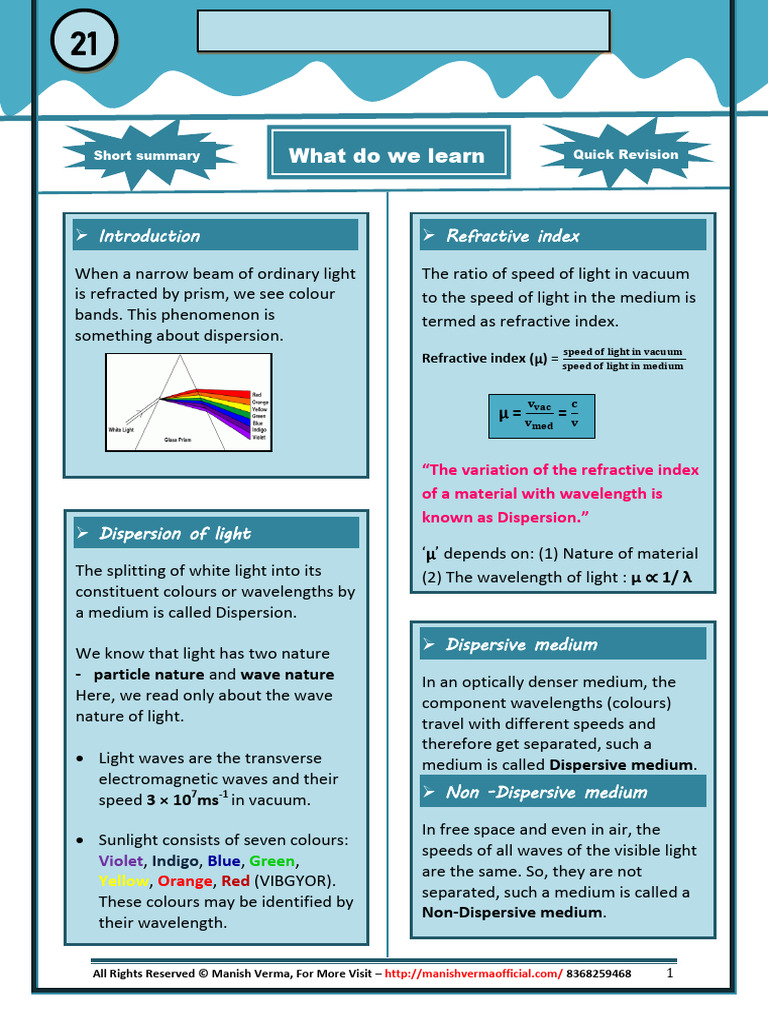 Dispersion vs. Scattering of Light | PDF | Dispersion (Optics) | Scattering