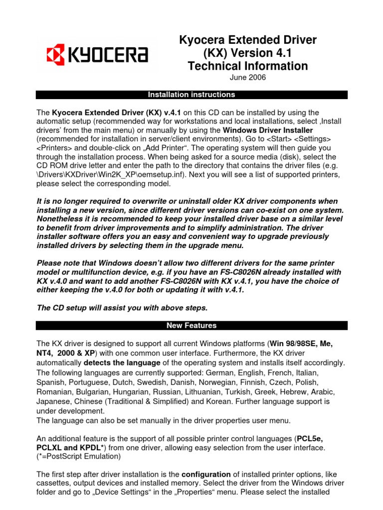 Kyocera Extended Driver (KX) Version 4.1 Technical Information ...