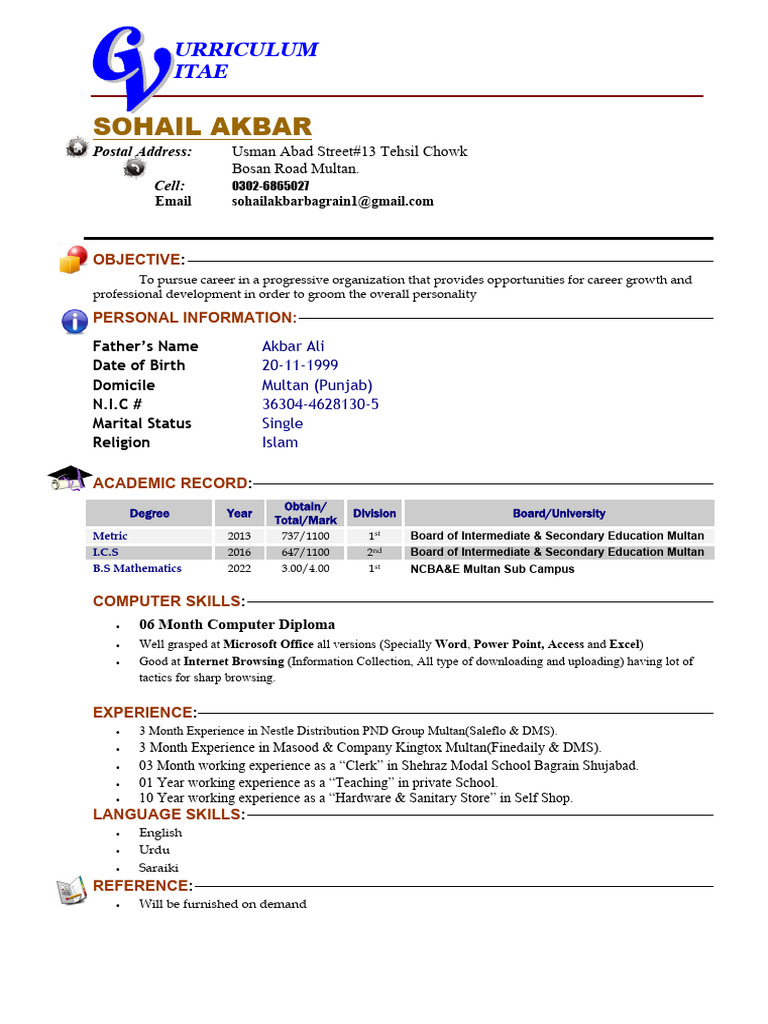 Sohail Akbar New CV Nestle (1) - 1-1 | PDF