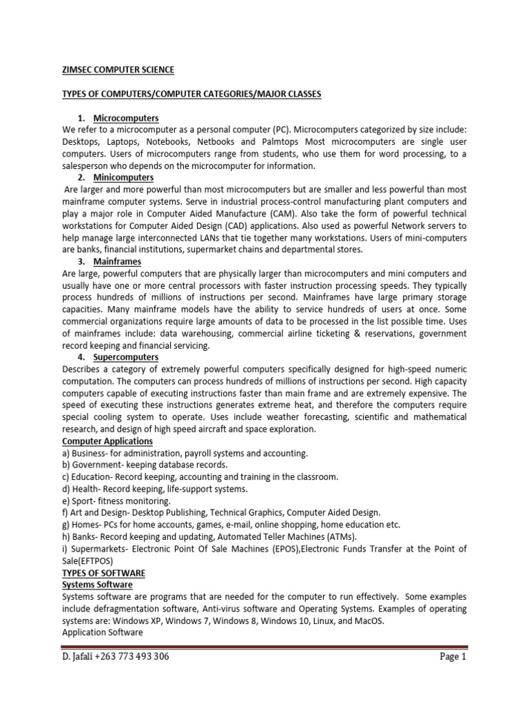 Zimsec Computer Science Types of Computers | PDF | Mainframe Computer ...