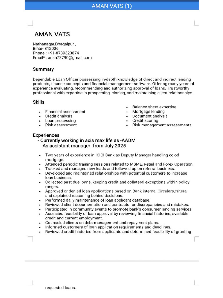 Resume New Aman Ravi | PDF