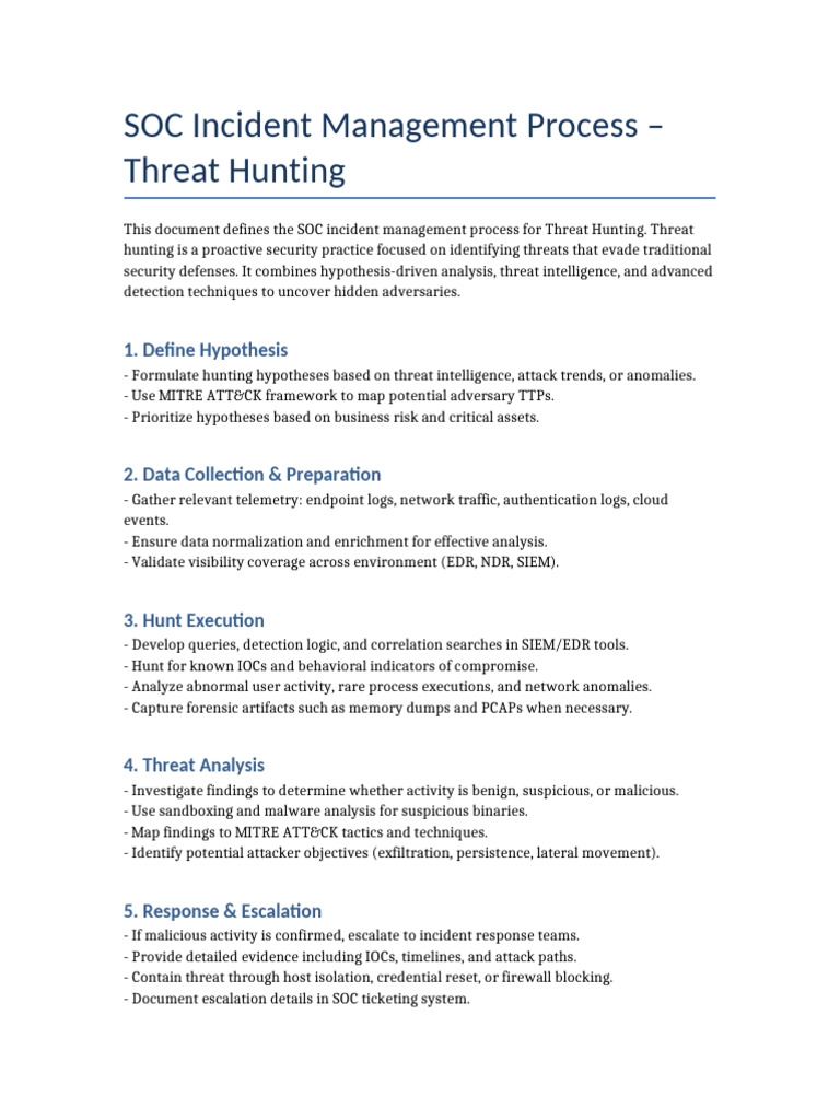 SOC Threat Hunting Incident Management Guide | PDF | Computer Security ...