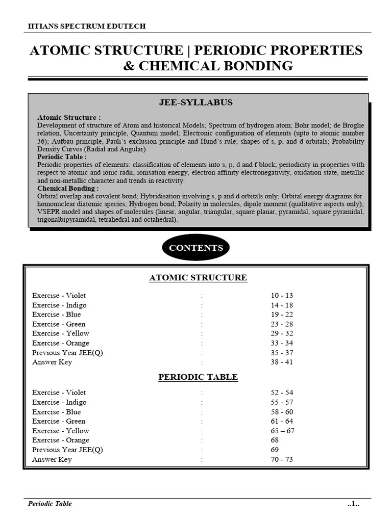 Atomic Structure Periodic Properties Chemical Bonding | PDF | Atomic Orbital | Atoms