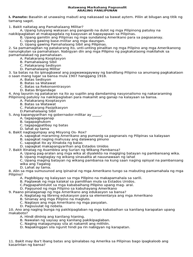 AP 6 Periodical Test 2nd Quarter | PDF
