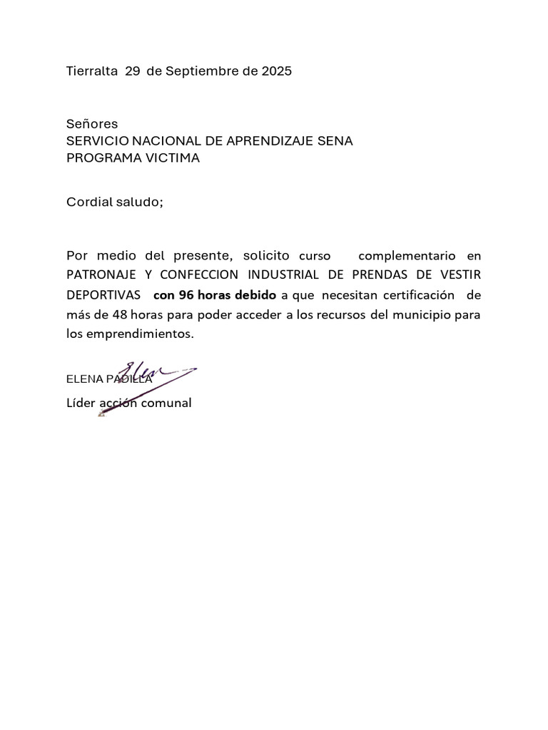 Carta Solicitud Complementario | PDF