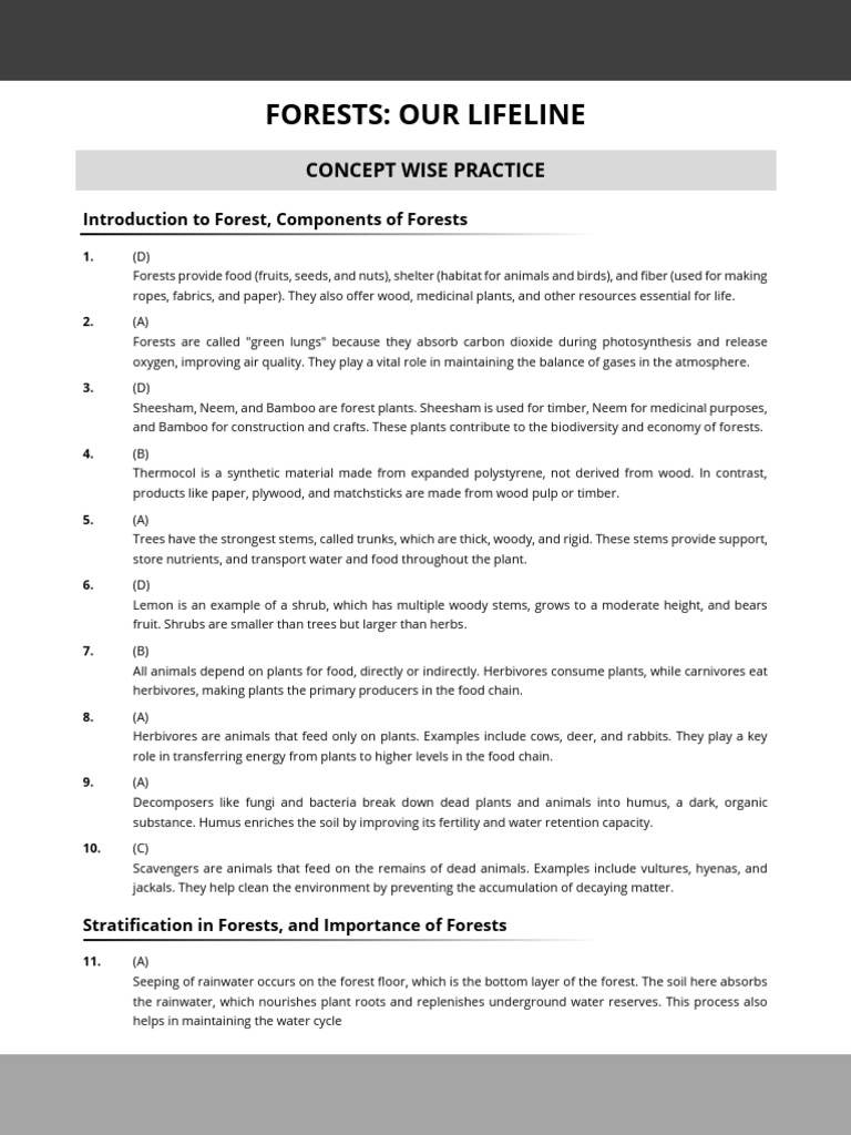 Forest Our Lifeline Workbook Solutions | PDF | Soil | Plants