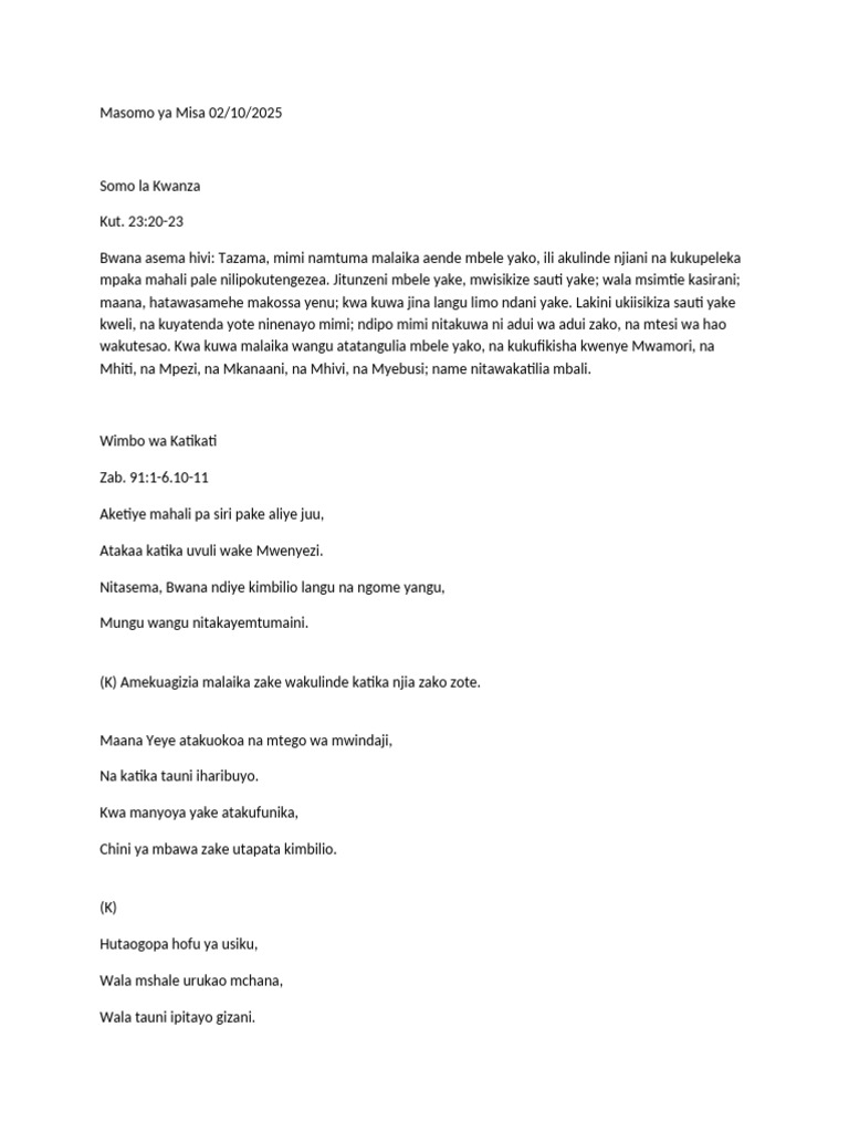 Masomo Ya Misa | PDF