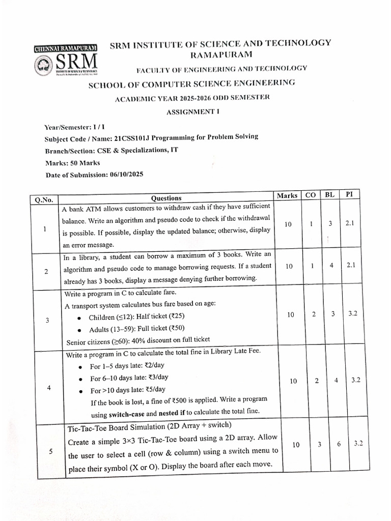 PPS Assignment 1 QP | PDF