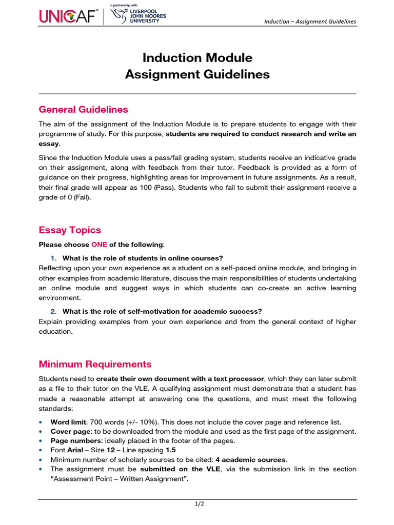 Induction Module Assignment Guidelines | PDF | Essays | Thesis
