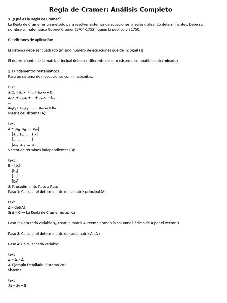Regla de Cramer | PDF | Determinante | Matriz (Matemáticas)