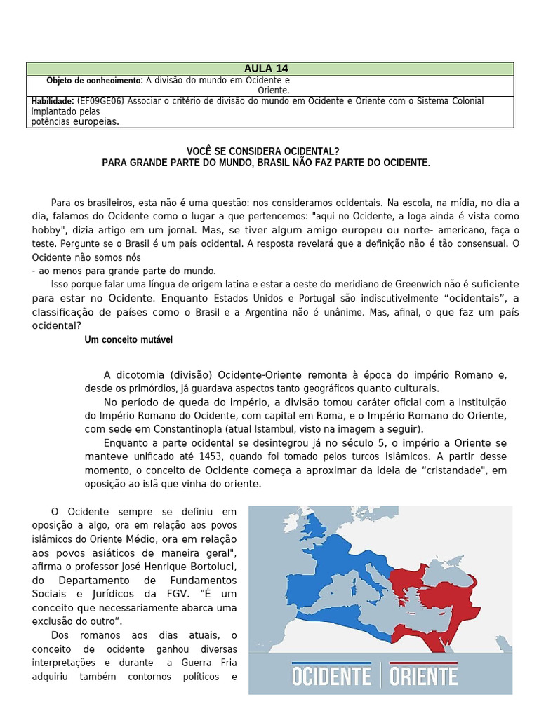 Geografia 9º Ano Oriente e Ocidente Resostas | PDF | Mundo ocidental ...