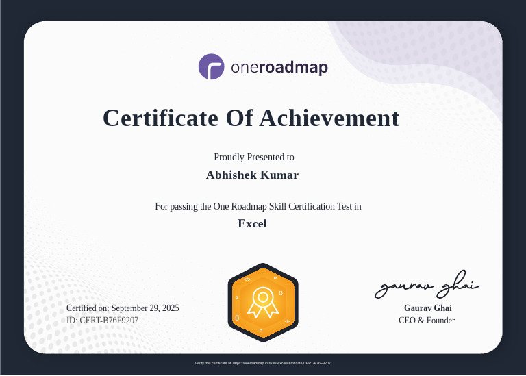 Excel Certification Achievement Certificate | PDF