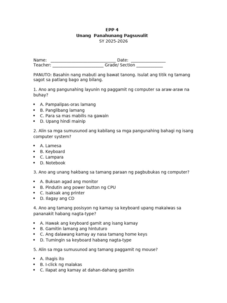 Epp 4 - 1ST Periodic Test | PDF