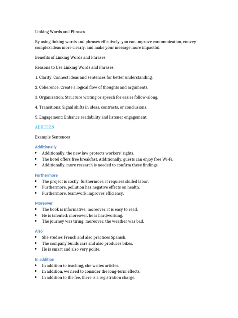 Linking Words and Phrases | PDF