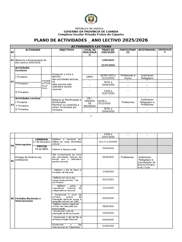 plano de actividade anual 2025/2026. | PDF | Pedagogia | Aprendizado