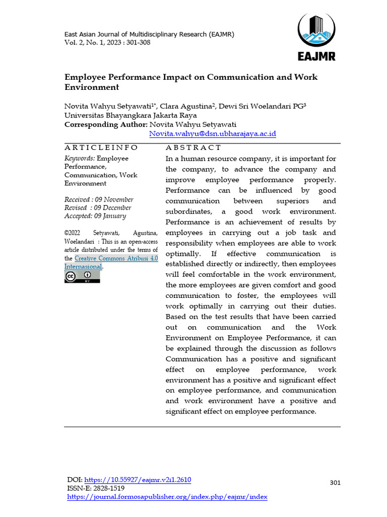 Employee Performance Impact On Communication and W | PDF | Regression ...