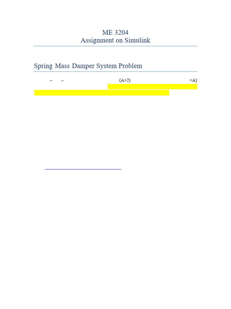 Simulink Assignment: Spring-Mass-Damper System | PDF