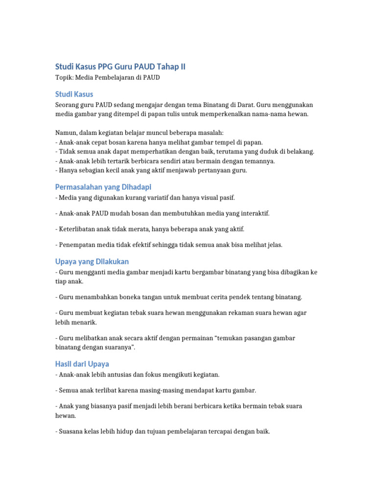 Studi Kasus PPG PAUD Media Pembelajaran | PDF