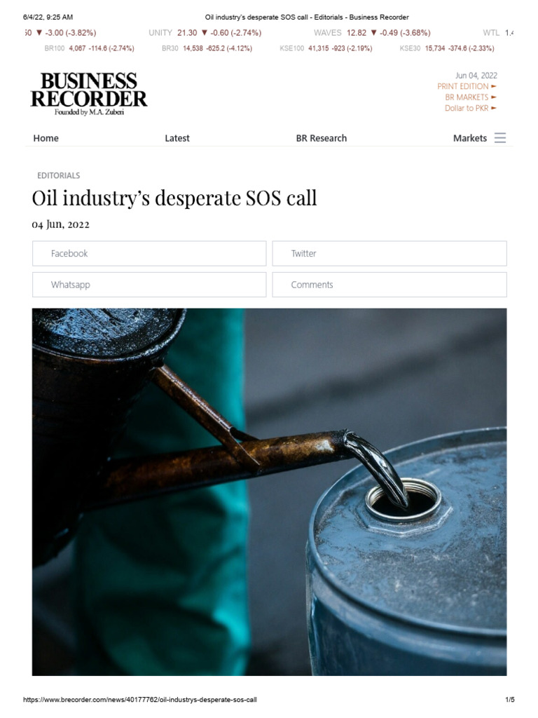 Oil Industry's Desperate SOS Call - Editorials - Business Recorder ...