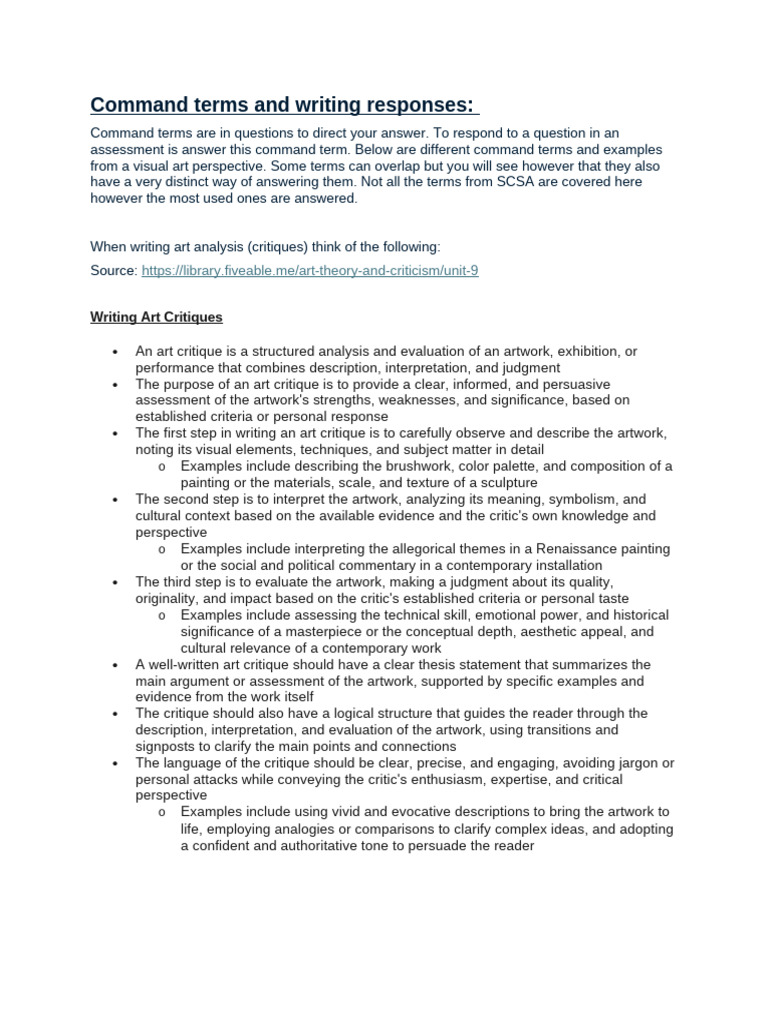 Understanding Art Critique Command Terms | PDF | Paintings ...