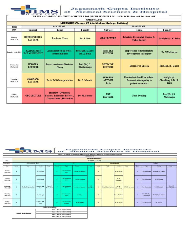 Jimsh-Wap-28-4th Year MBBS From 15.09.2025 To 19.09.2025. | PDF ...