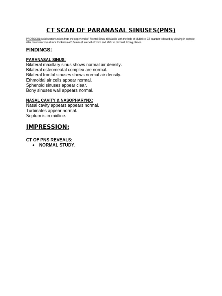 CT Scan of Paranasal Sinuses (PNS) : Findings | PDF