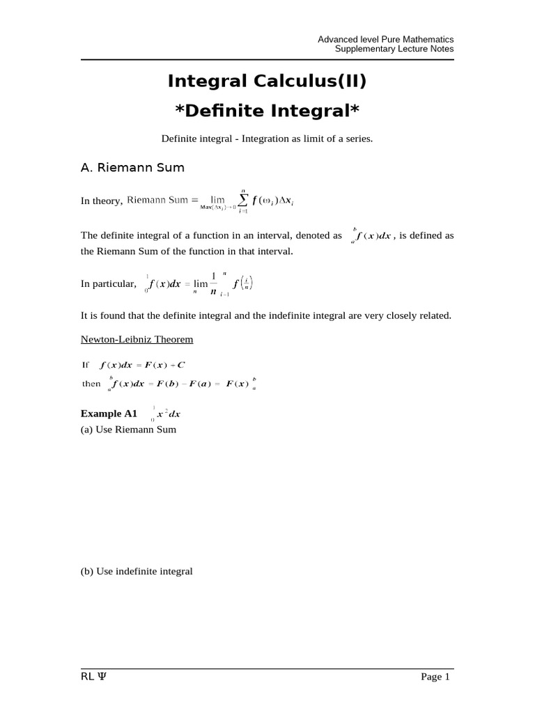 Advanced Integral Calculus Notes | PDF | Integral | Area