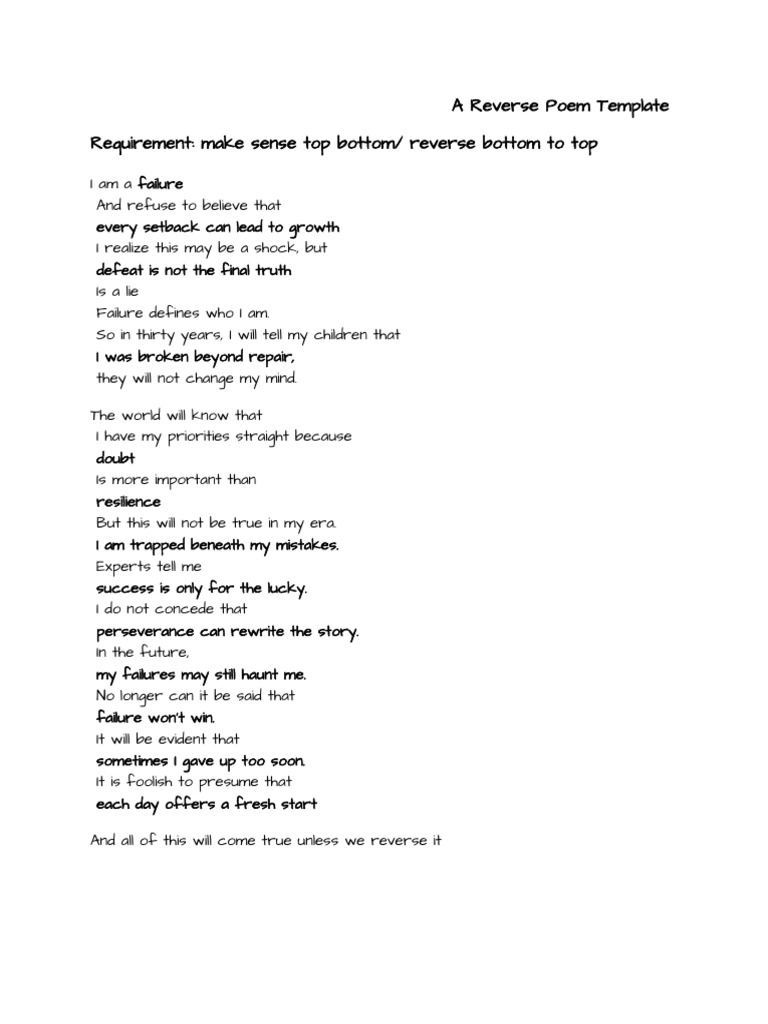 A Reverse Poem Template | PDF