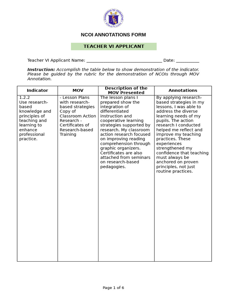 Annotations SAMPLE2 For Teacher VI Applicants | PDF | Teachers | Lesson ...