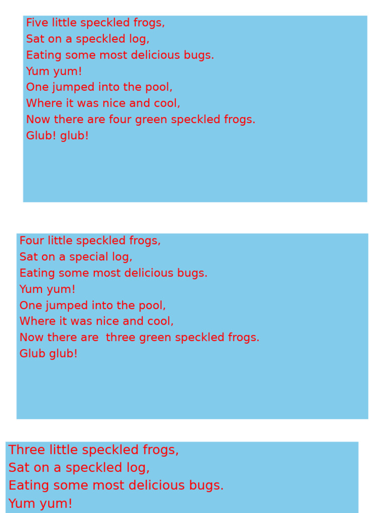 Five Little Speckled Frogs Poem | PDF