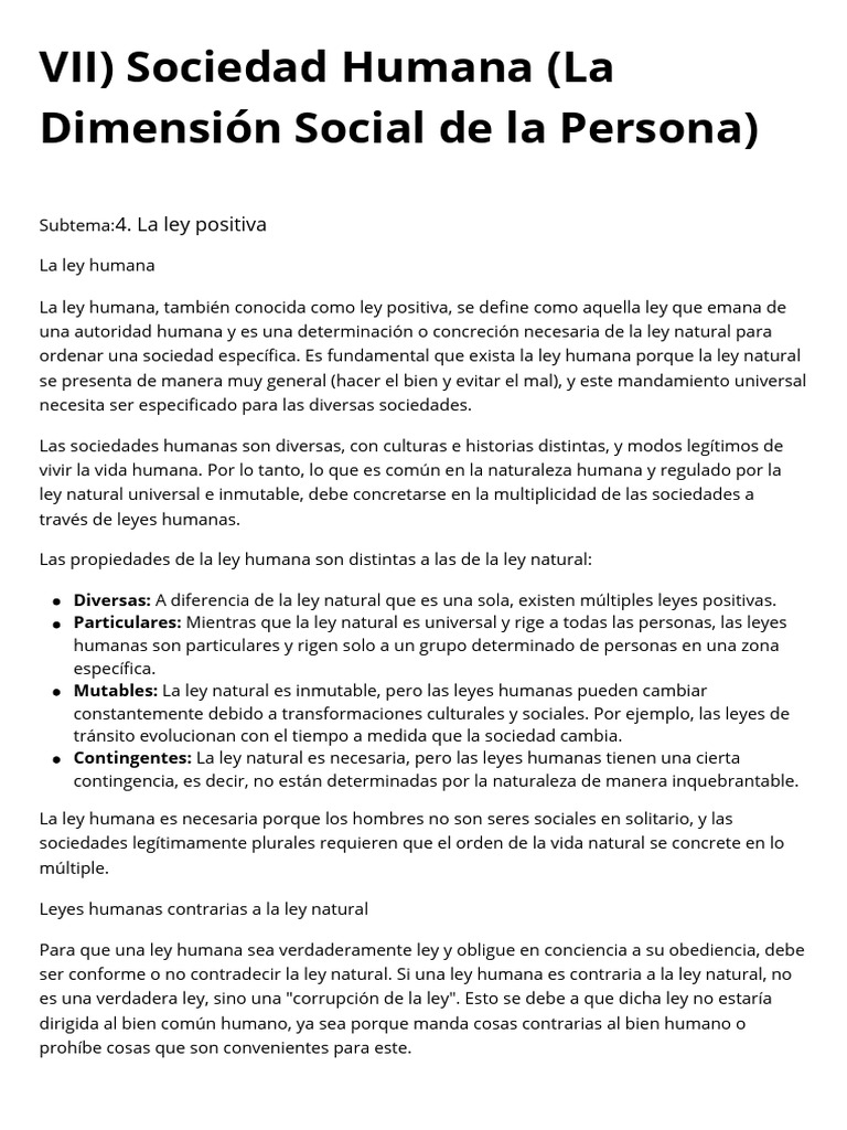 VII) Sociedad Humana (La Dimensión Social de La Persona) | PDF | La Ley ...