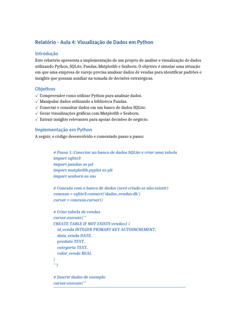 Relatorio Aula4 VisualizacaoDados | PDF | Dados | Python (linguagem de ...
