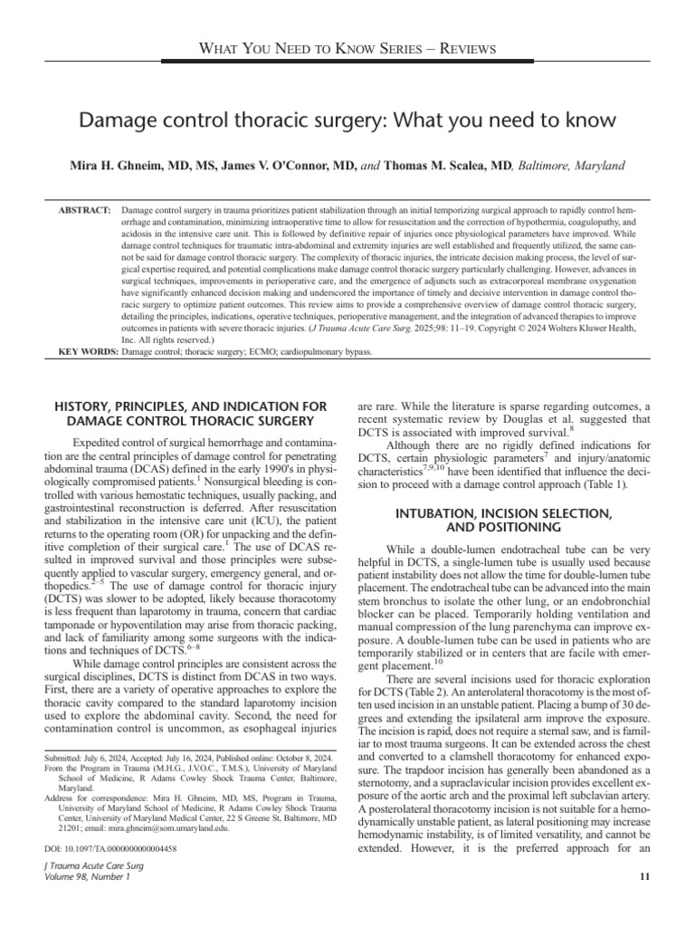 Damage Control in Thoracic Surgery Guide | PDF | Esophagus | Surgery