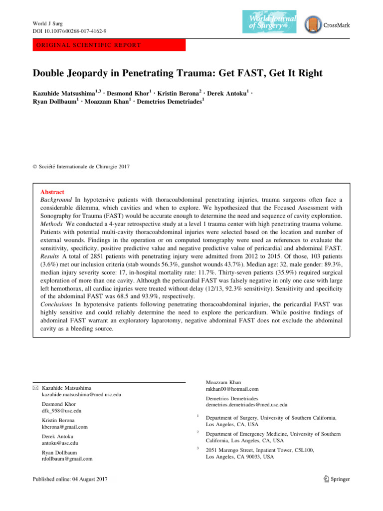 FAST Accuracy in Penetrating Trauma | PDF | Major Trauma | Surgical ...