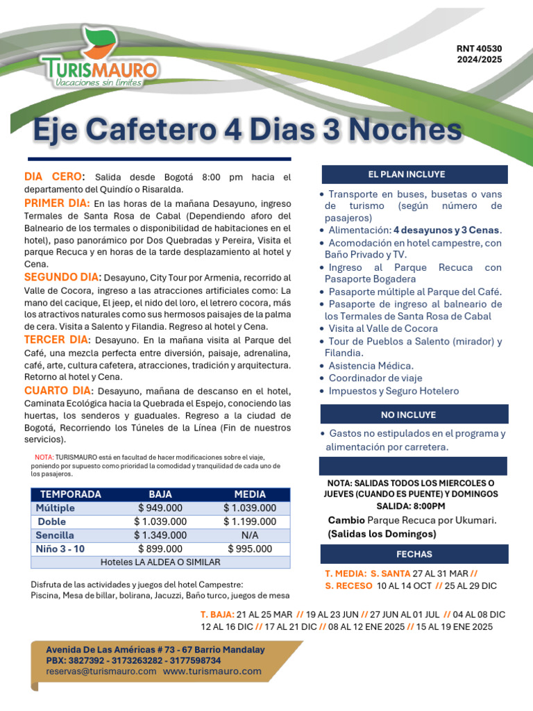 Paquete turístico Eje Cafetero 4D/3N | PDF