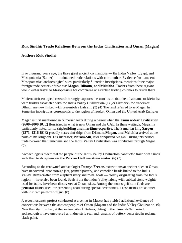 Ruk Sindhi - Trade Relations Between The Indus Civilization and Oman ...