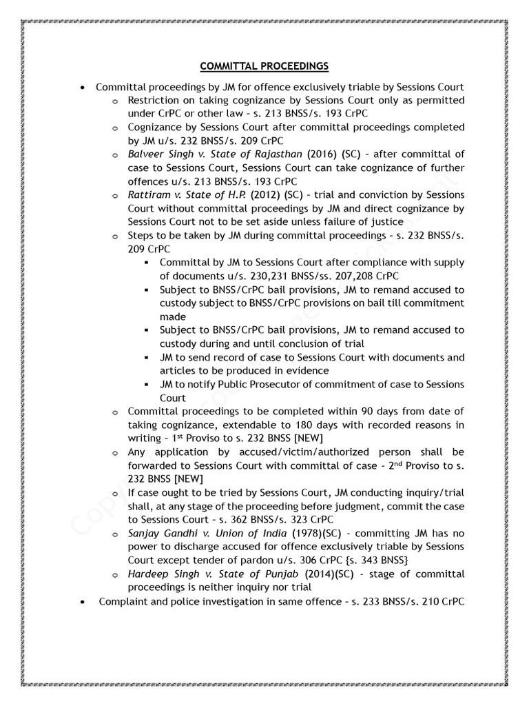 Committal Proceedings Under BNSS Guidelines | PDF | Bail | Justice