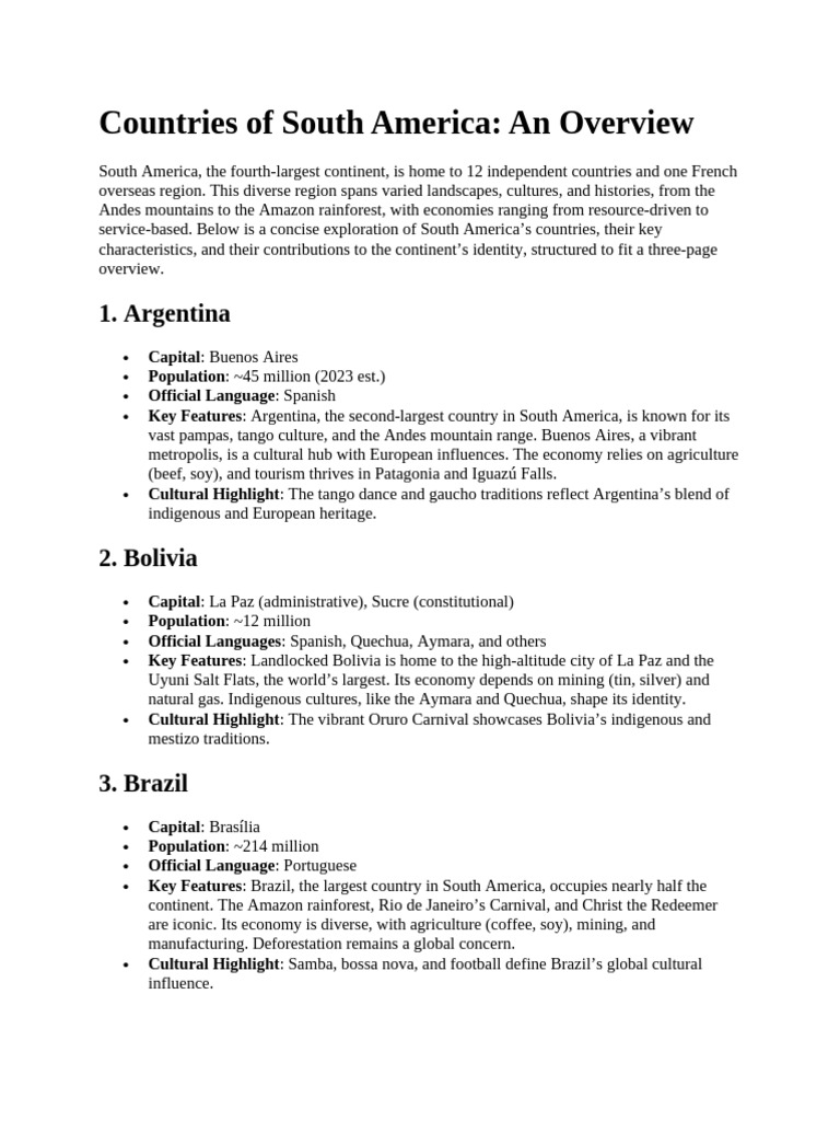 Countries of South America | PDF | South America | Venezuela