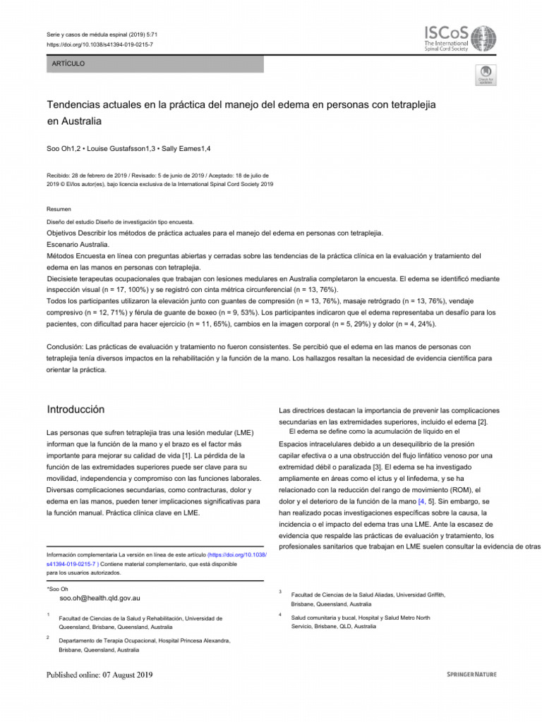 Manejo de Edema en Personas Con Tetraplejia | PDF | Metodología de ...