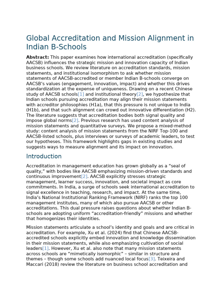 Global Accreditation and Mission Alignment in Indian B-Schools | PDF ...