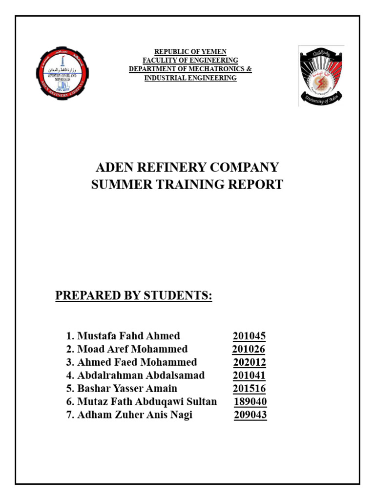 Aden Refinery Summer Training Report | PDF | Thermocouple | Oil Refinery